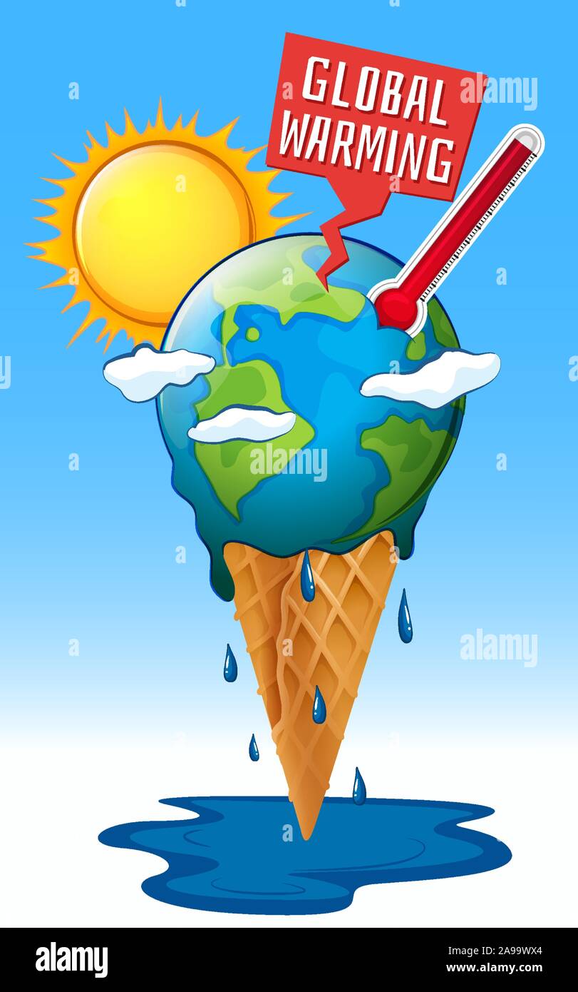 Global warming with earth and hot sun illustration Stock Vector Image ...