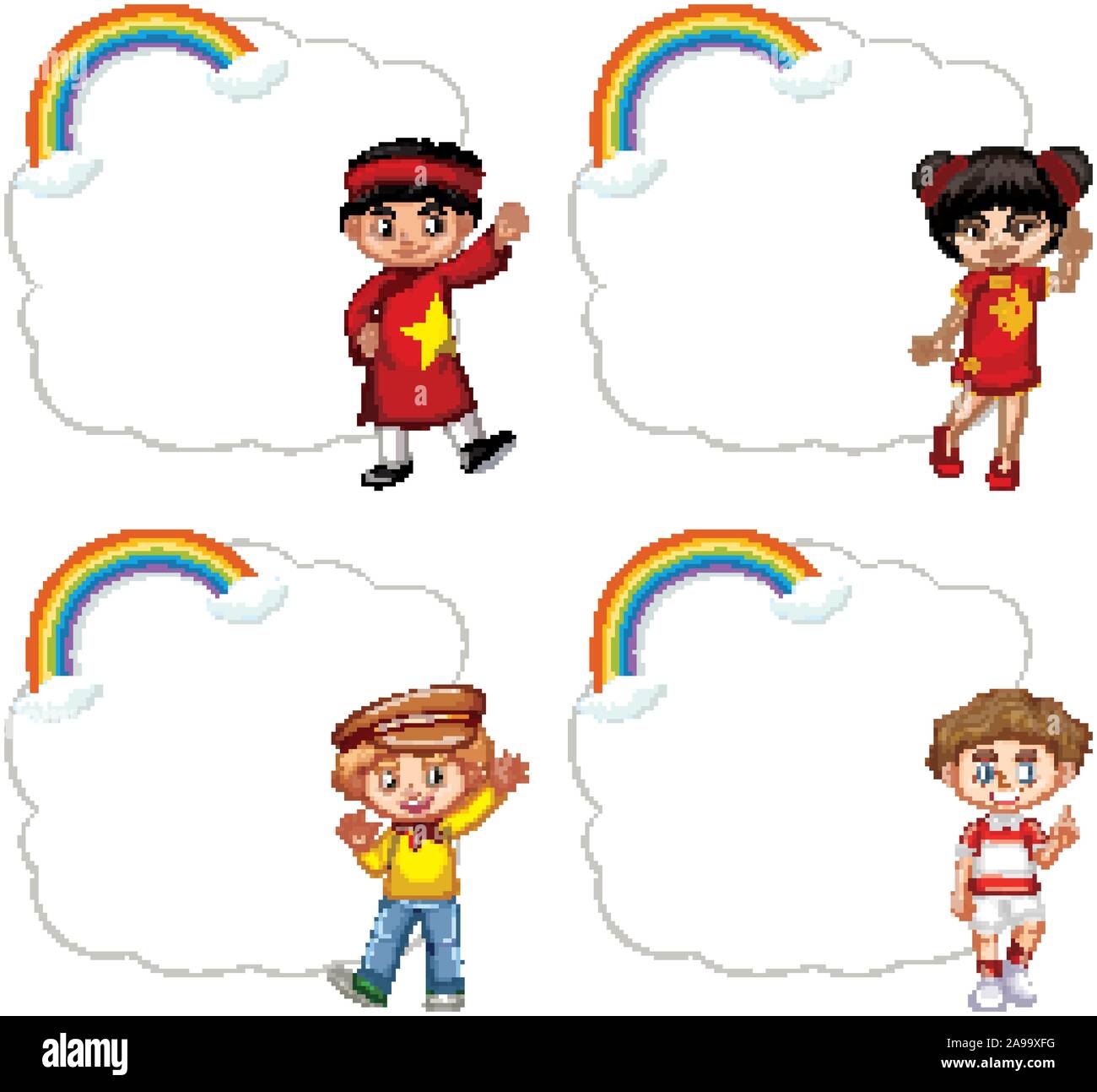 Frame templates with cloud and rainbow illustration Stock Vector Image ...