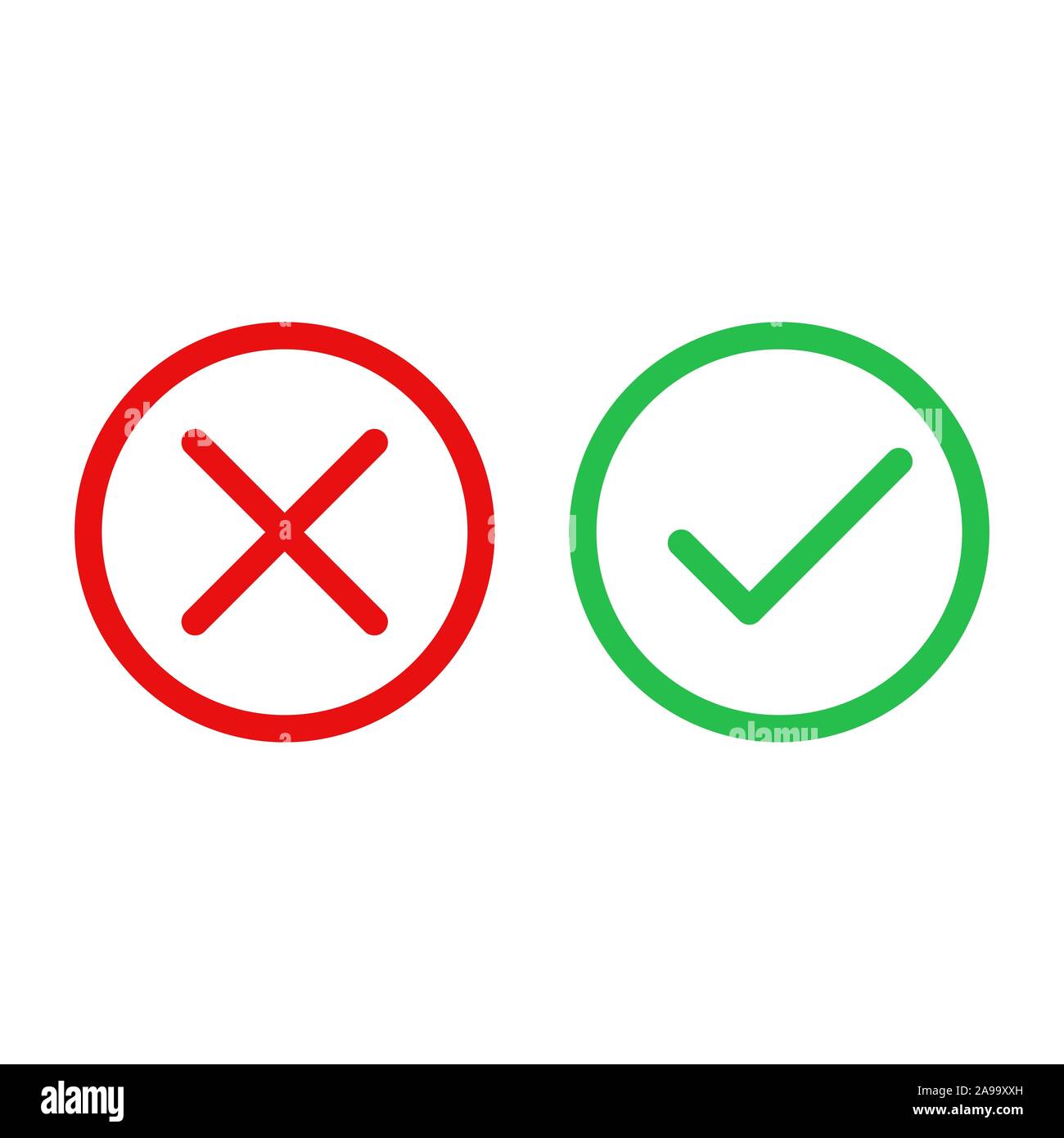 Red cross and check mark. Vector voting icons. Vector buttons isolated ...