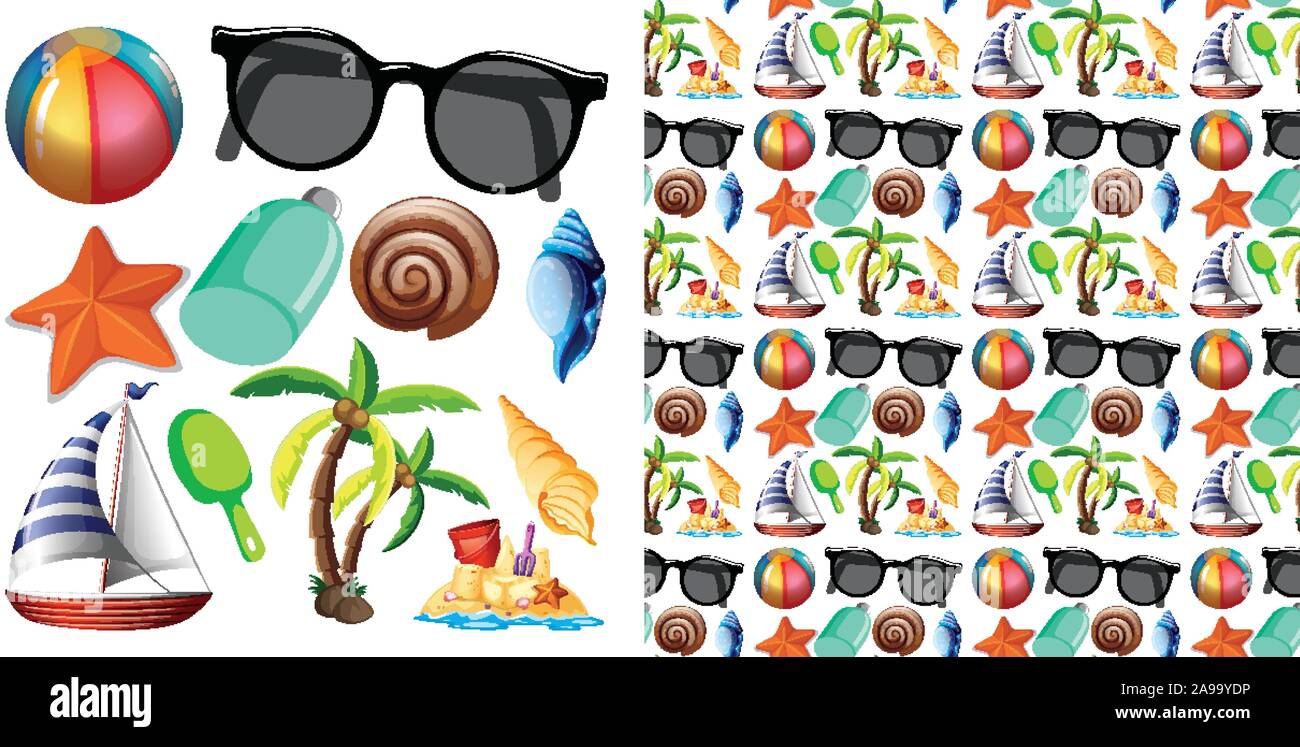Seamless background design with isolated objects theme summer ...