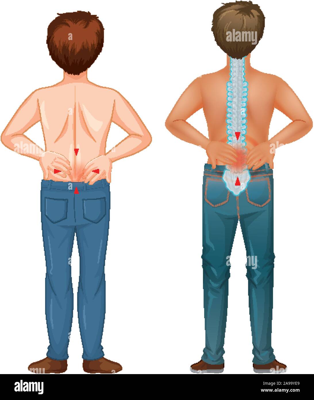 Man showing pain spot in the back illustration Stock Vector Image & Art ...
