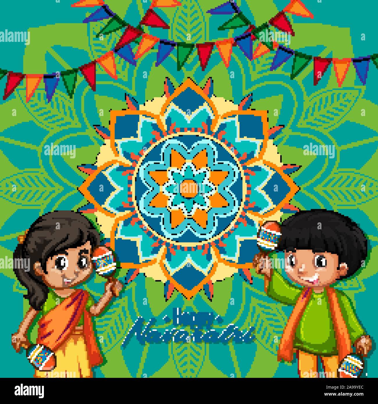 Navaratri poster design with happy children illustration Stock Vector ...