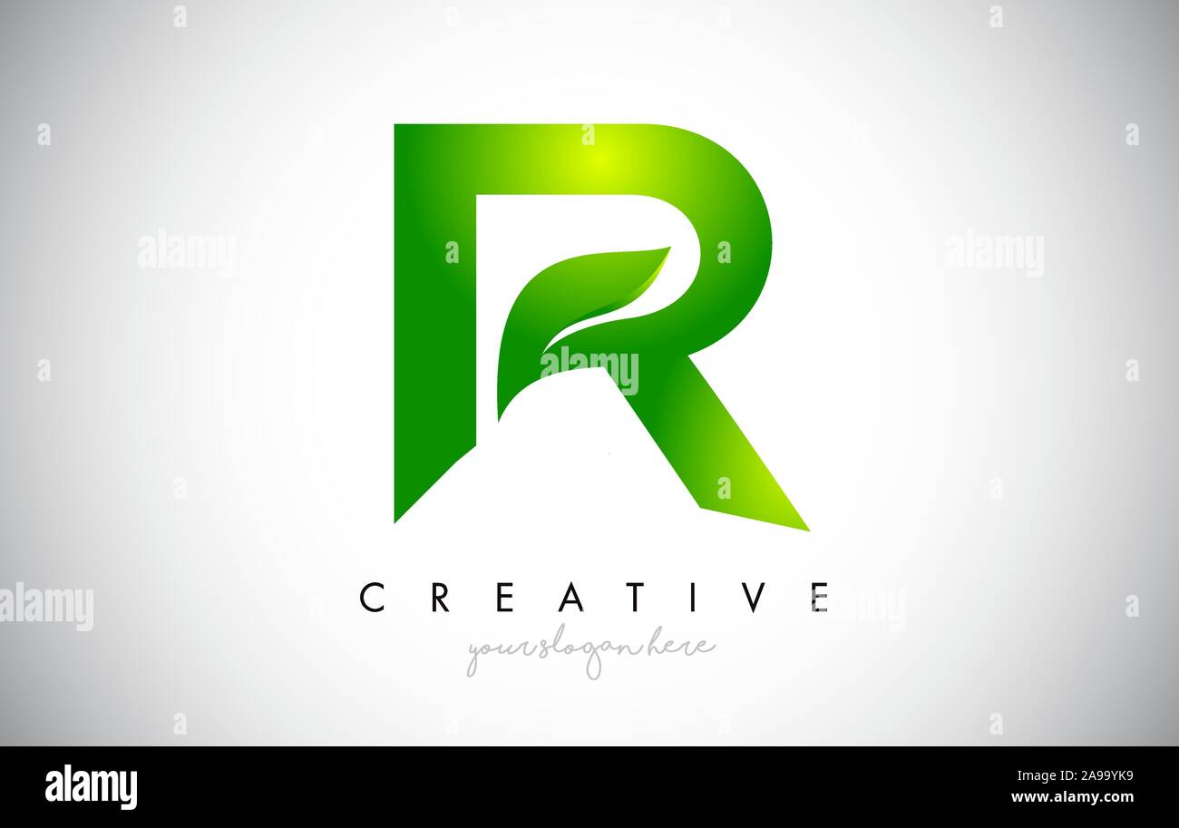R Leaf Letter Logo Icon Design in Green Colors. Eco Bio Letter Design ...