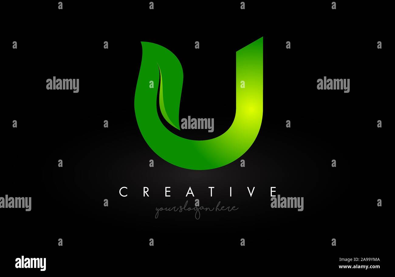 U Leaf Letter Logo Icon Design in Green Colors. Eco Bio Letter Design ...