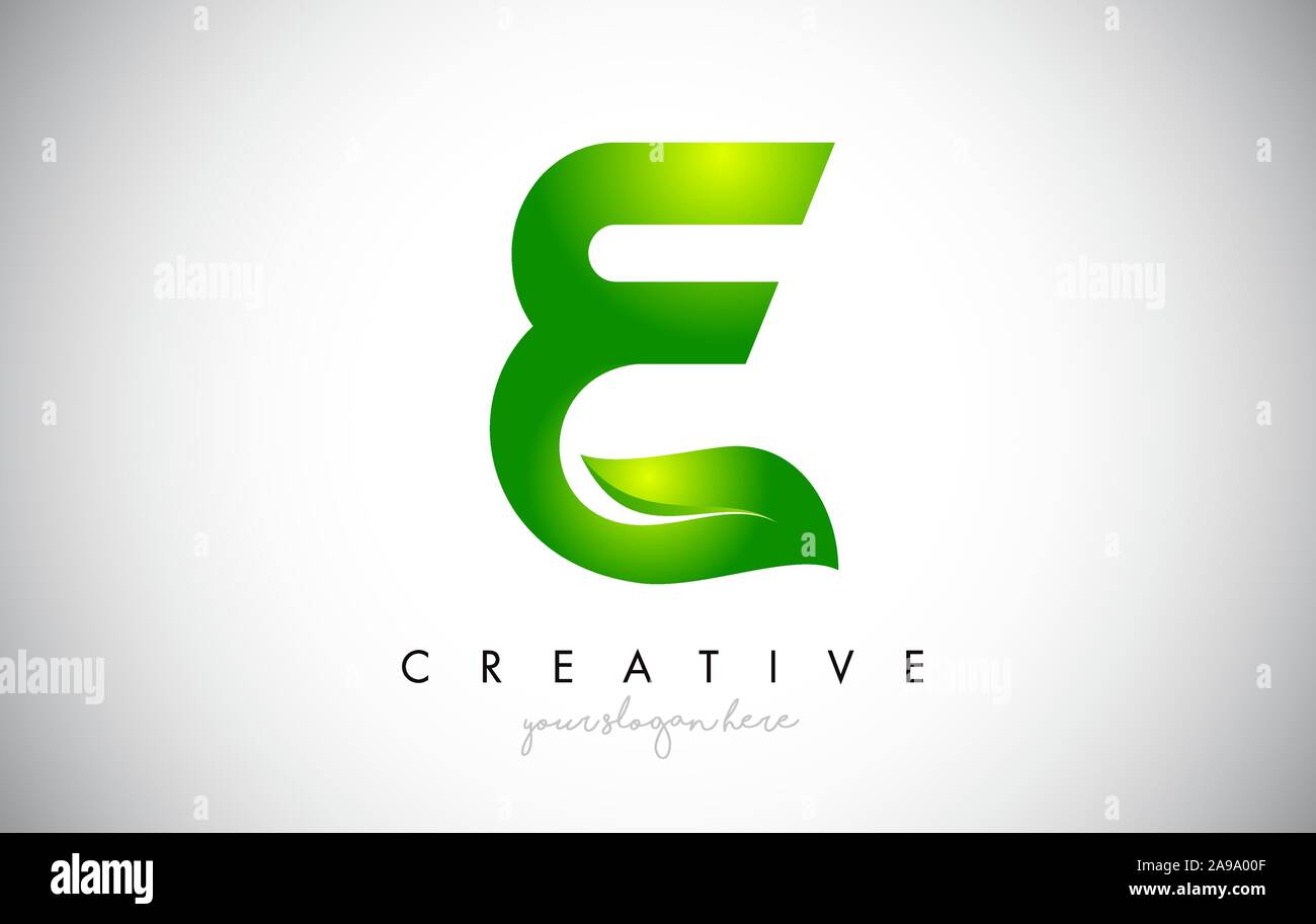 E Leaf Letter Logo Icon Design in Green Colors. Eco Bio Letter Design ...