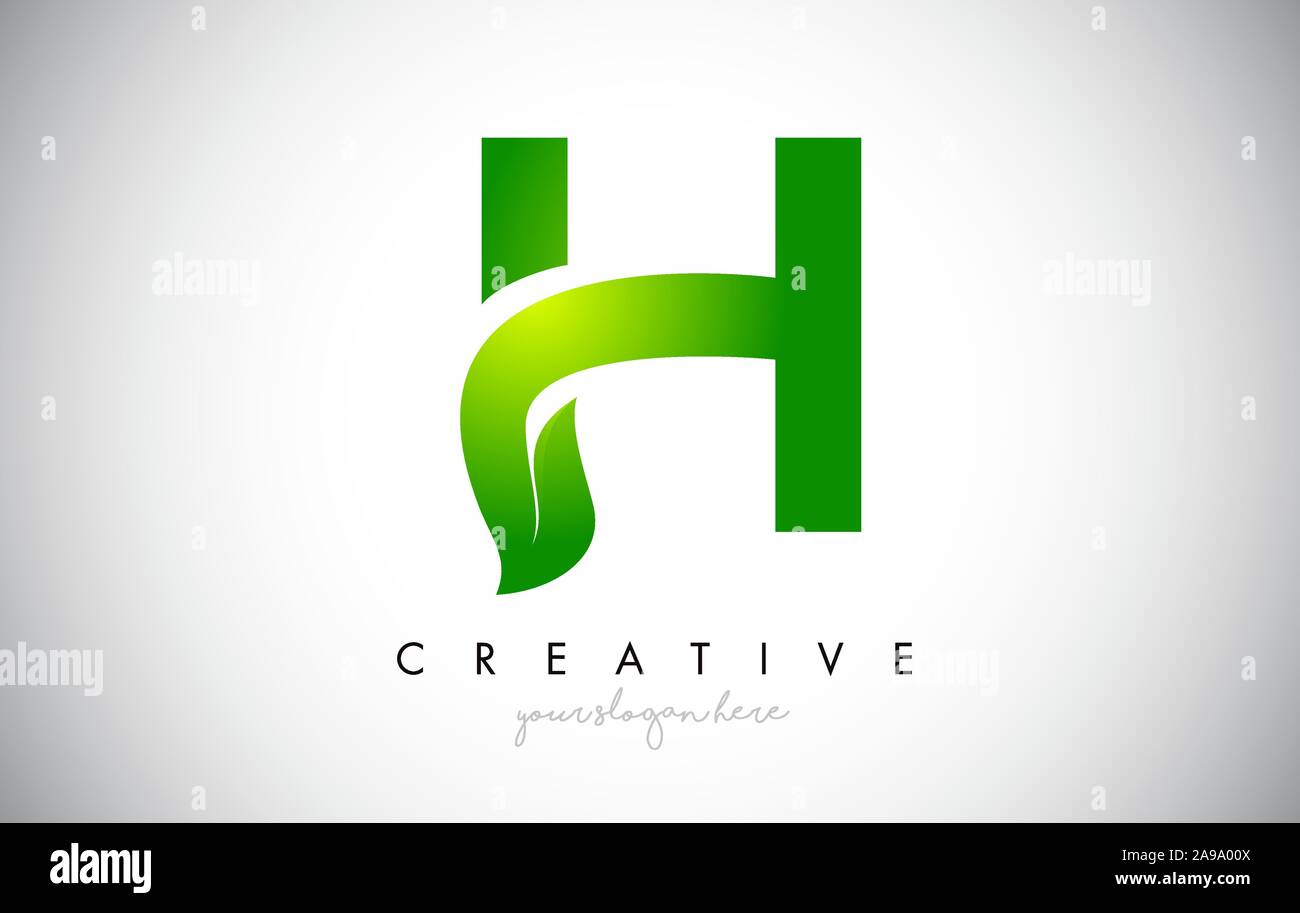 H Leaf Letter Logo Icon Design in Green Colors. Eco Bio Letter Design ...