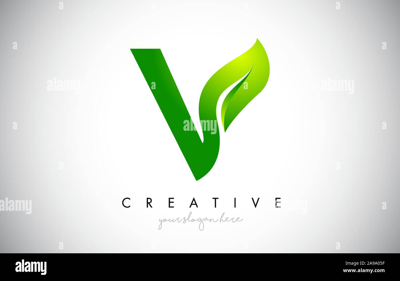 V Leaf Letter Logo Icon Design in Green Colors. Eco Bio Letter Design ...