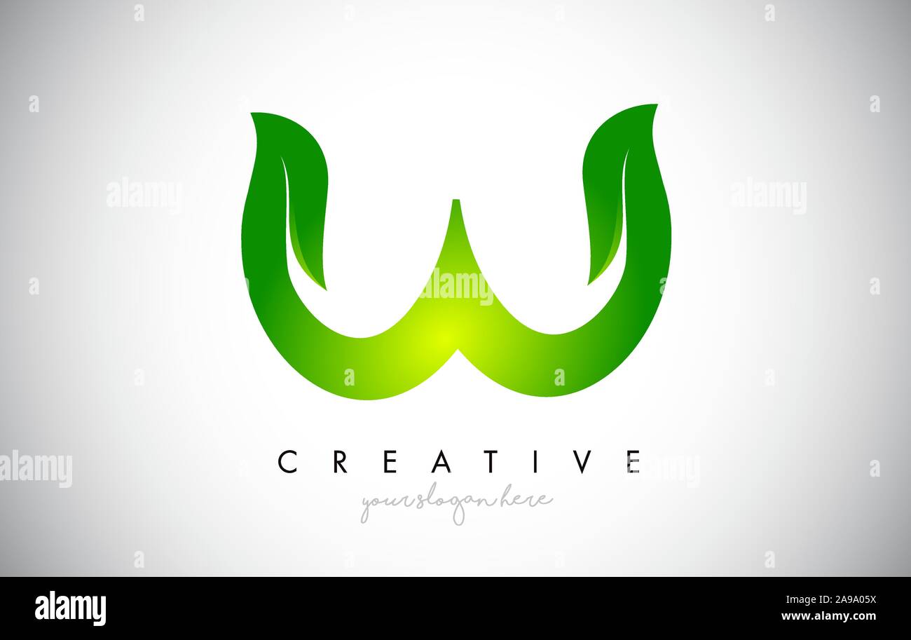 W Leaf Letter Logo Icon Design in Green Colors. Eco Bio Letter Design ...