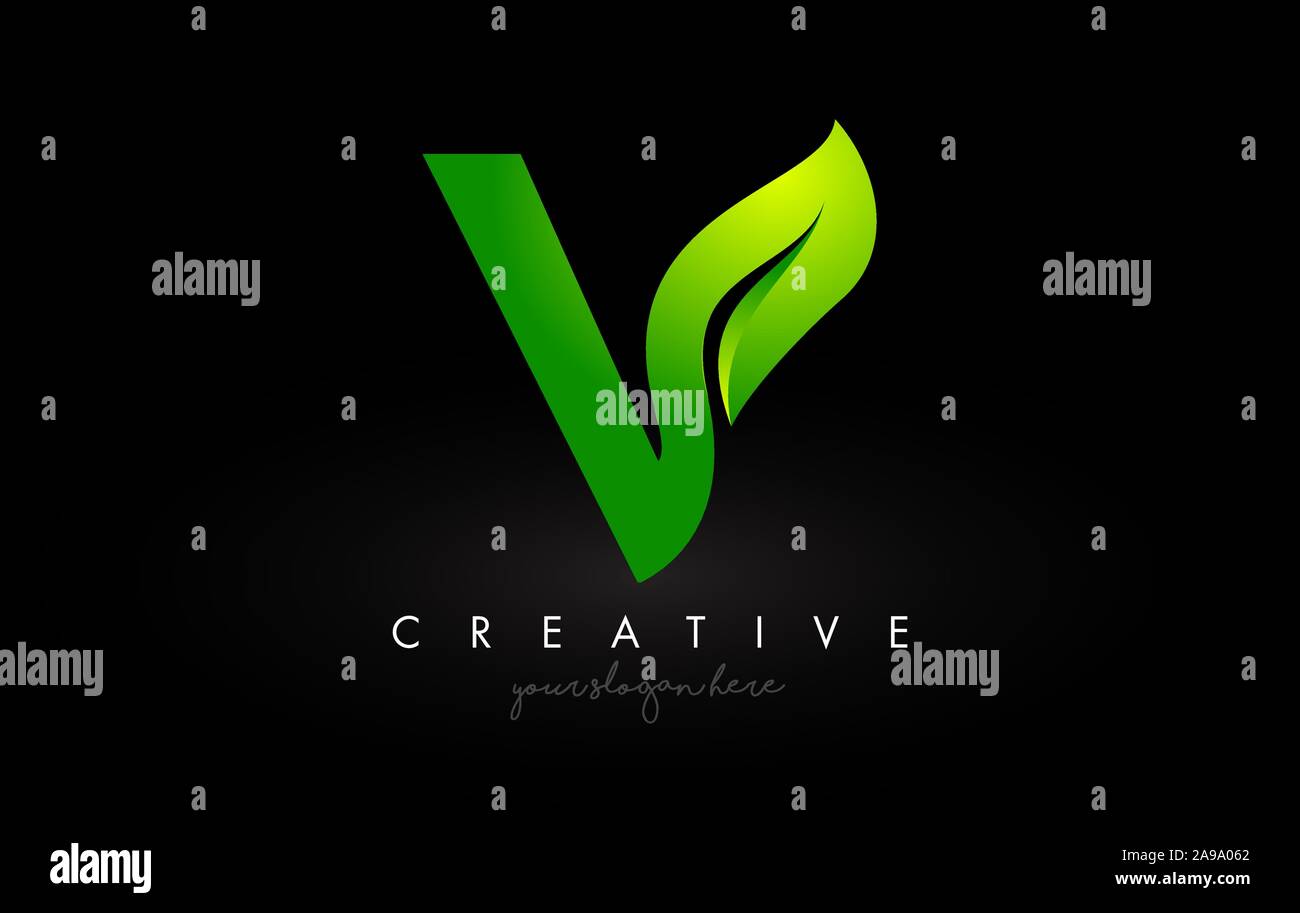 V Leaf Letter Logo Icon Design in Green Colors. Eco Bio Letter Design ...
