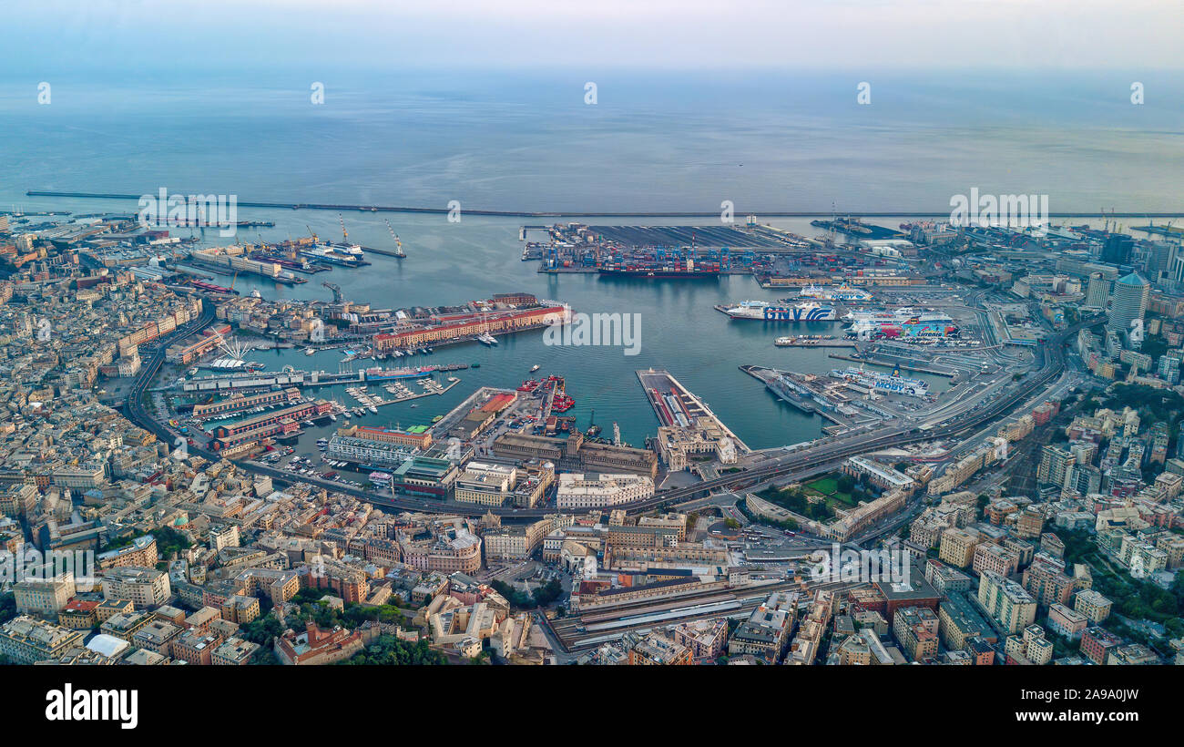 Aerial drone shot view of Genoa Port in Italy Stock Photo - Alamy