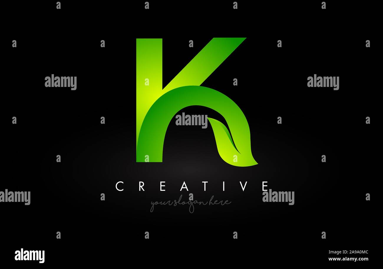 K Leaf Letter Logo Icon Design in Green Colors. Eco Bio Letter Design ...