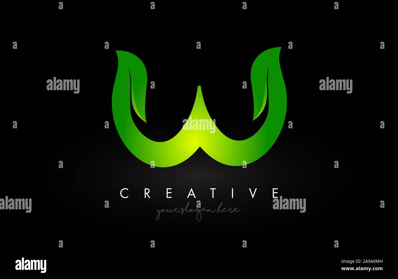 W Leaf Letter Logo Icon Design in Green Colors. Eco Bio Letter Design ...