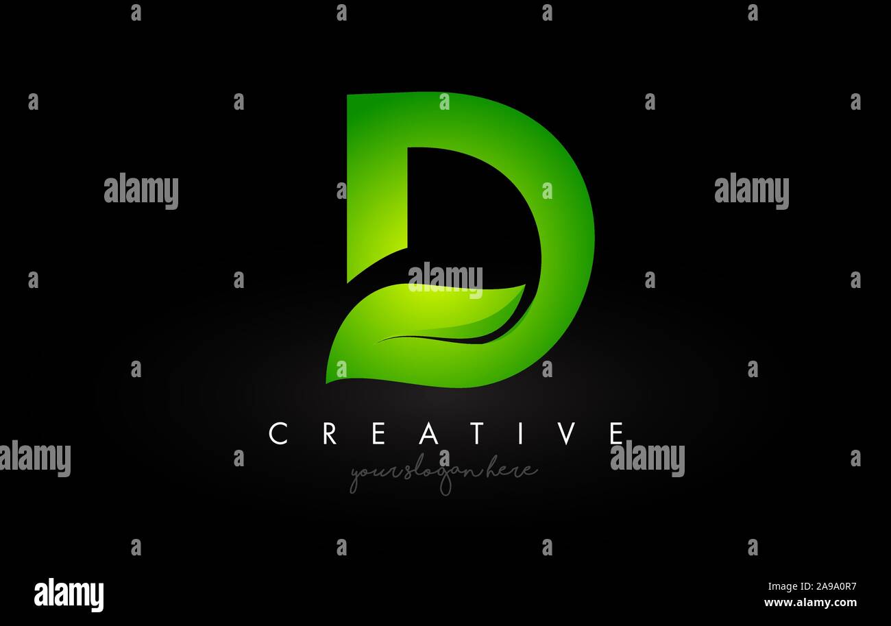 D Leaf Letter Logo Icon Design in Green Colors. Eco Bio Letter Design ...