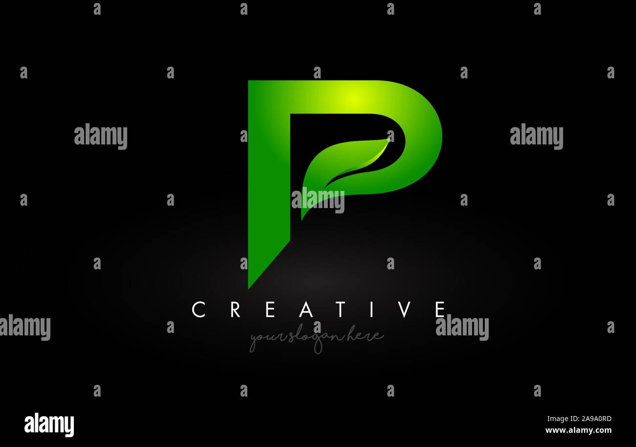 P Leaf Letter Logo Icon Design in Green Colors. Eco Bio Letter Design ...