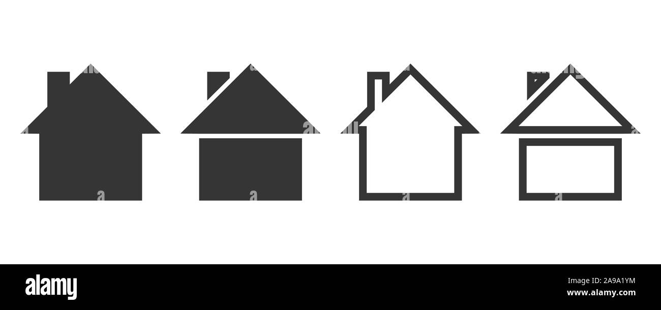 Set of House icons - vector. Black home icons. Building icon in flat ...