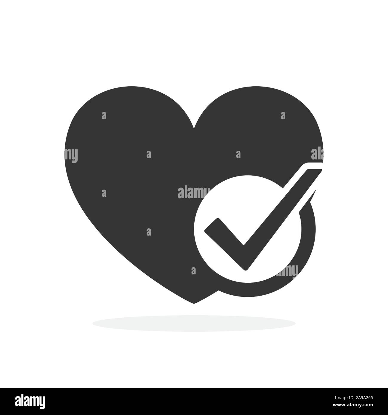 Heart shape with check mark. Vector Heart icon. Black approved symbol ...