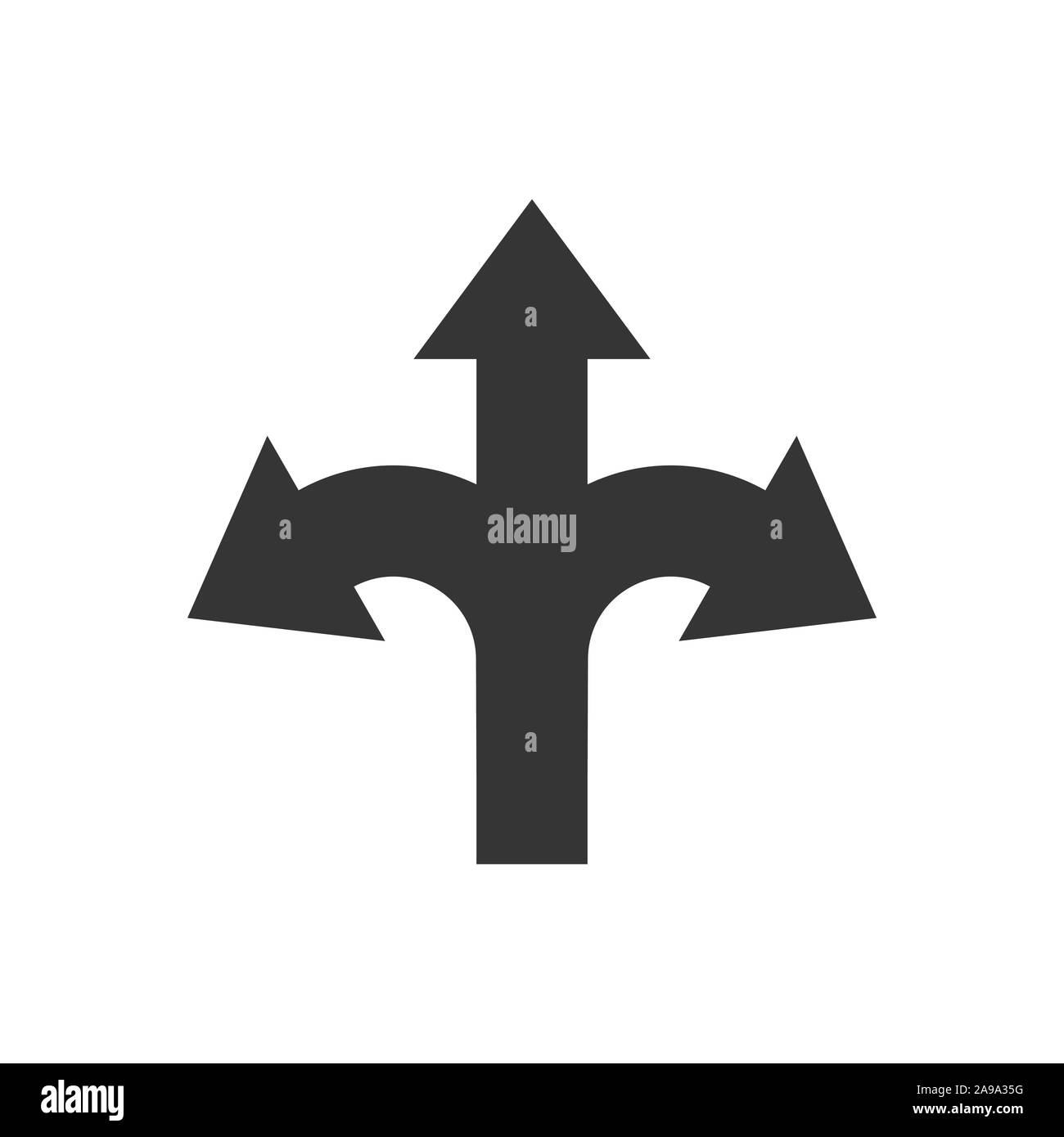 Three Way Direction Arrow Isolated Vector Arrow Black Road Direction