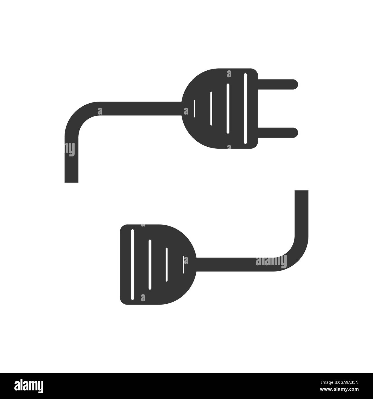 Wire plug and socket isolated. Vector black icon. Electric plug and ...