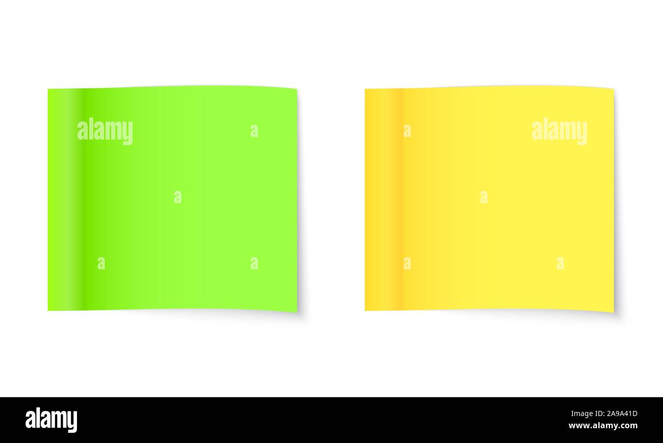 Yellow and green paper stickers - vector illustration. Blank square ...