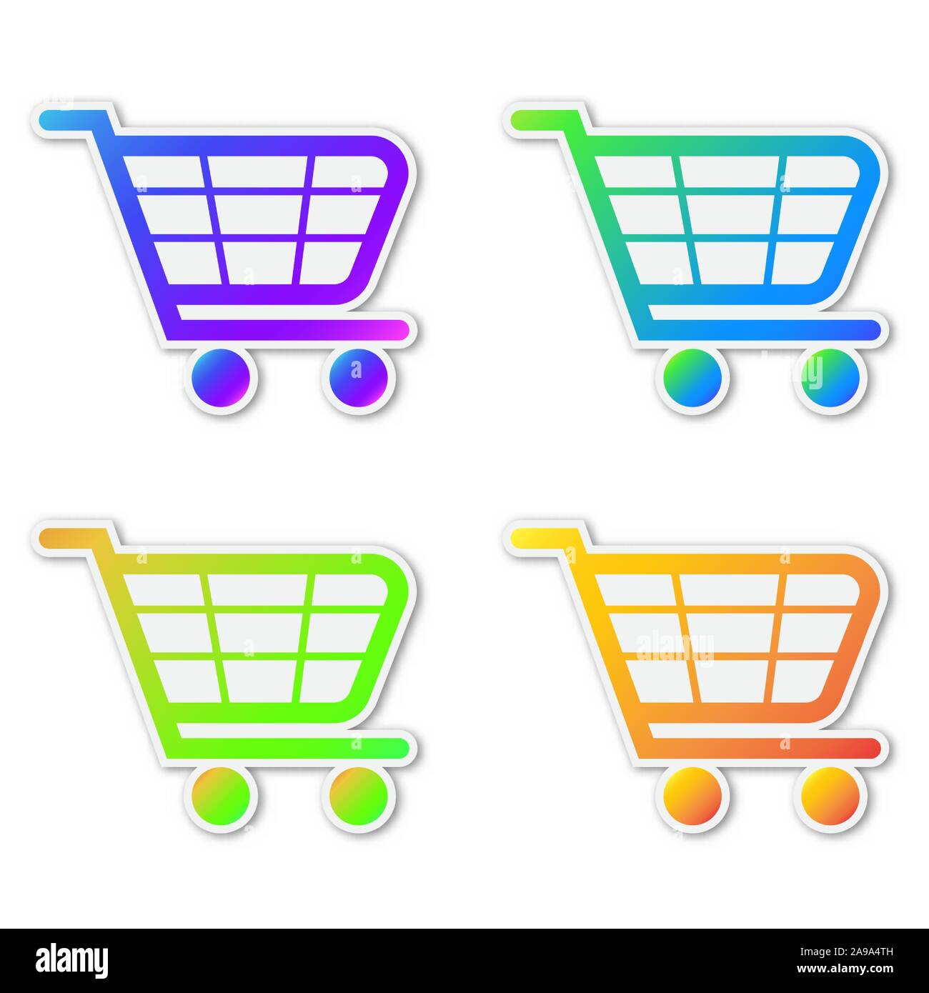 Set of vector Shopping cart icons. Paper stickers with shadow. Colorful ...