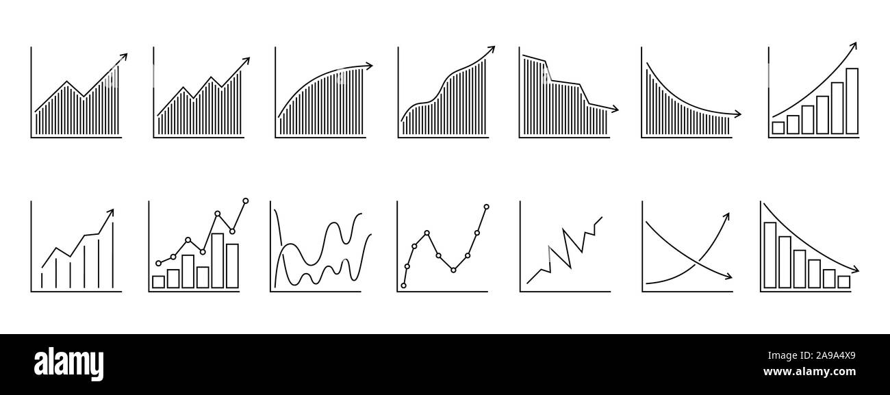 Set of charts or graphs. Linear bar graphs. Growth related icons ...
