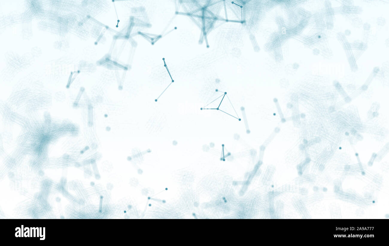 3D Abstract blue blurred geometry wireframe network and connecting dot ...