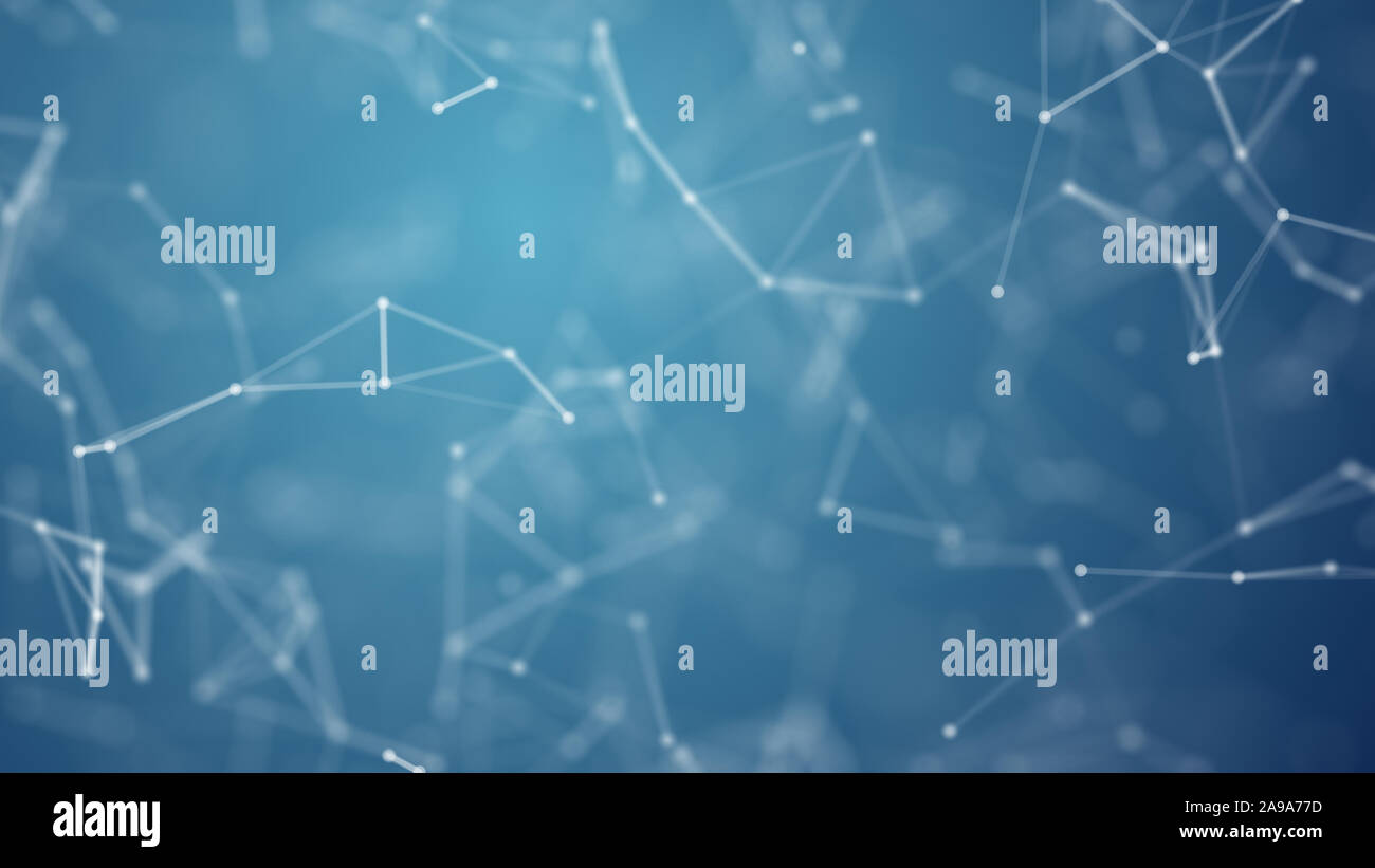 Abstract blue blurred geometry wireframe network and connecting dot in ...