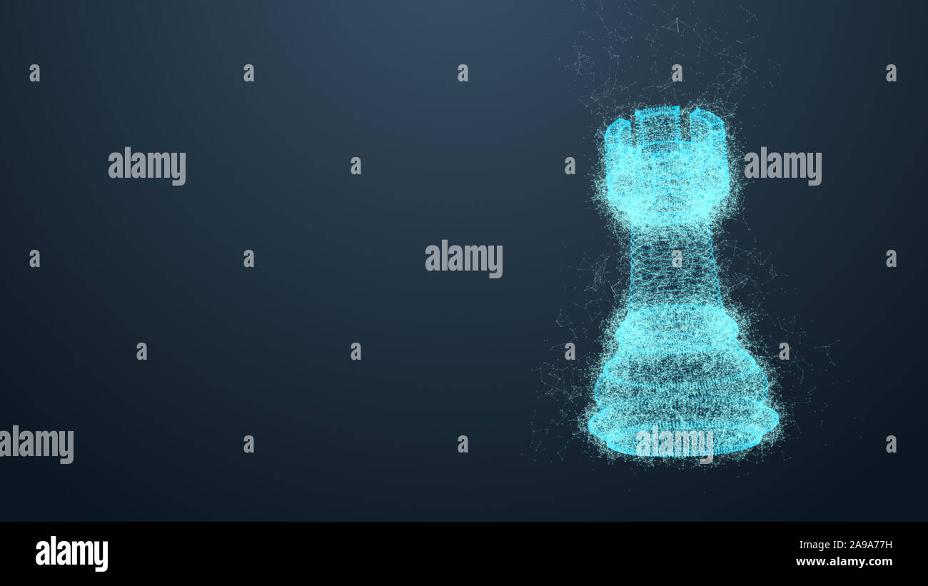 King rook chess piece abstract on black screen background. 3D ...