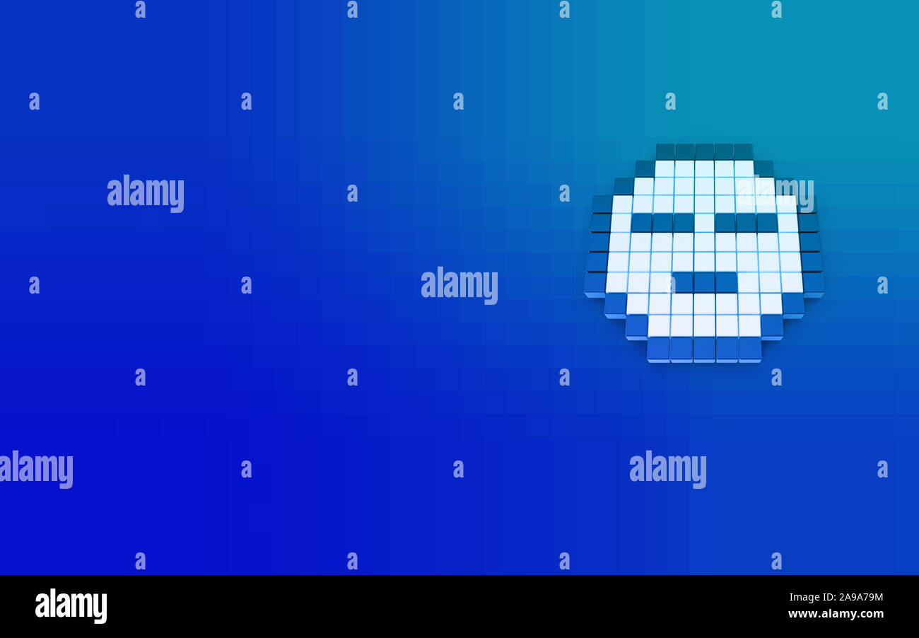 Three dimensional pixaleted Sleepy Emoji symbol on blue background. 3D ...