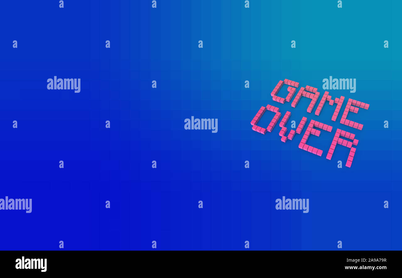 Three dimensional pixaleted Game Over title on blue background. 3D ...