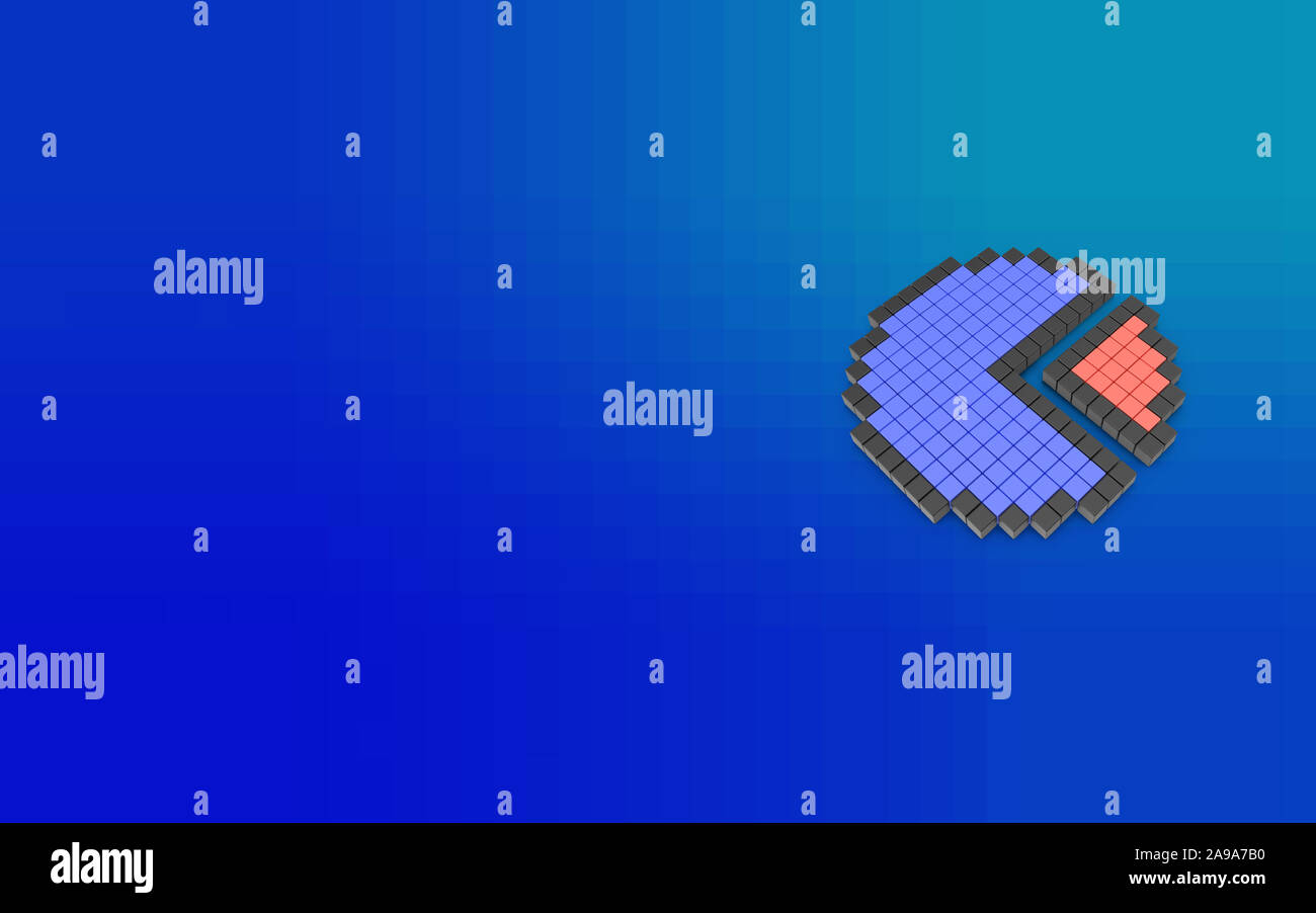 Three dimensional pixaleted Pie Chart symbol on blue background. 3D ...