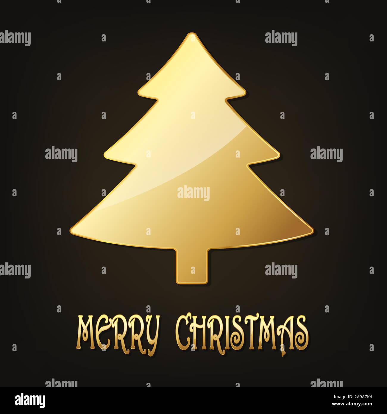 Golden Christmas tree on dark background. Vector illustration. Festive ...