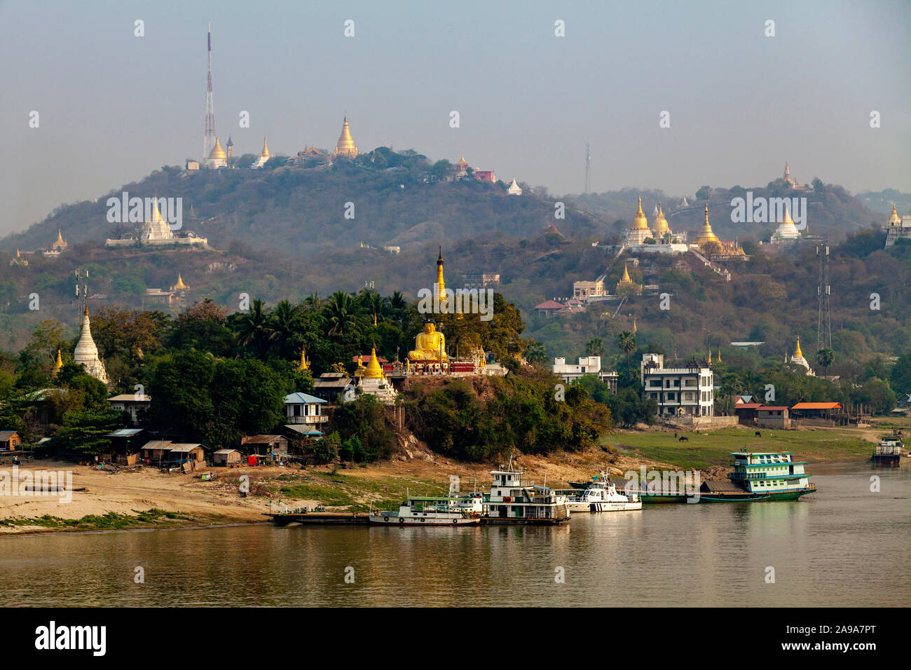Sagaing Hill and The Irrawaddy River, Sagaing, Mandalay, Myanmar Stock ...