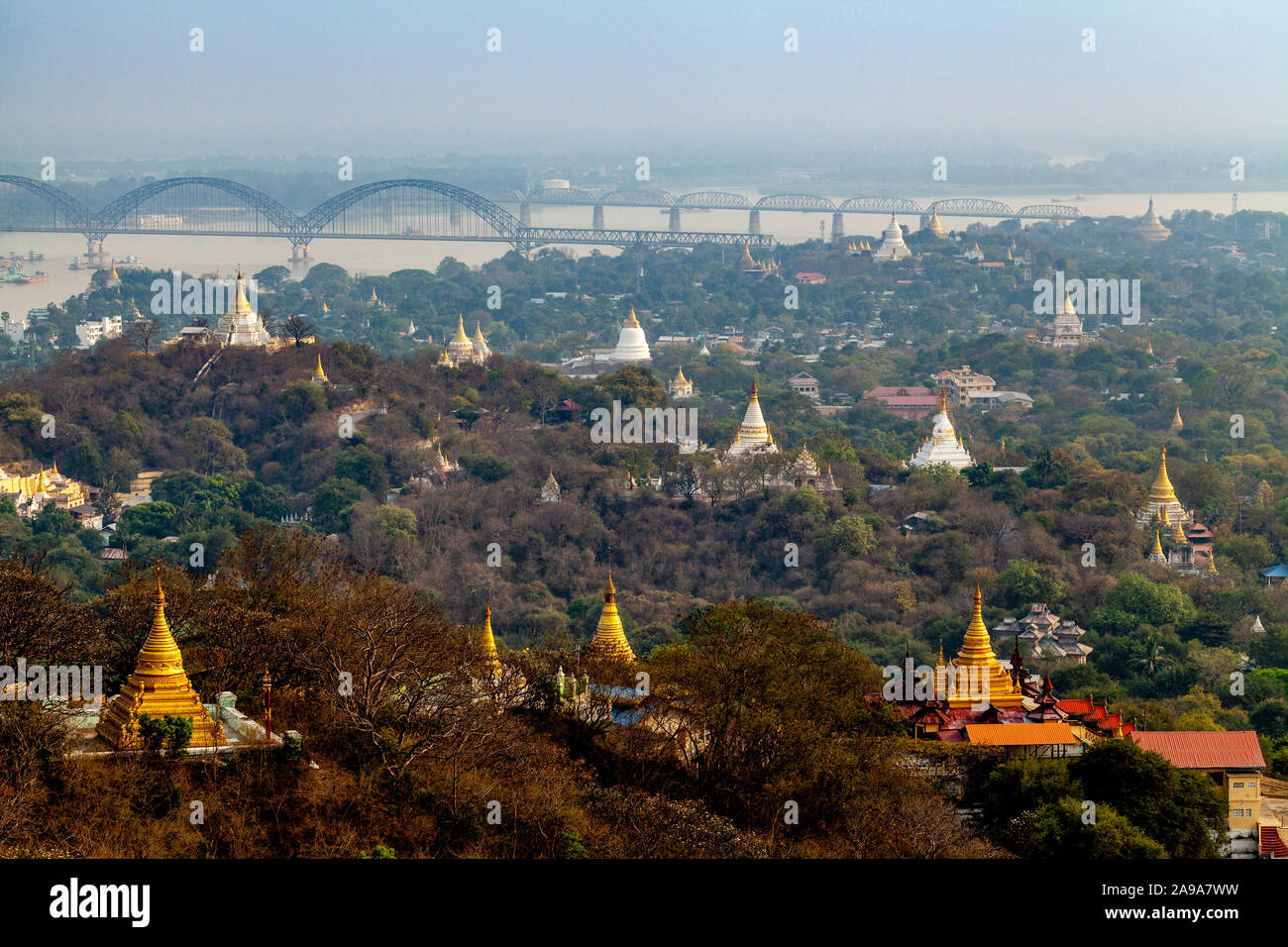 The Pagodas and Temples of Sagaing Hill, Mandalay, Myanmar Stock Photo ...