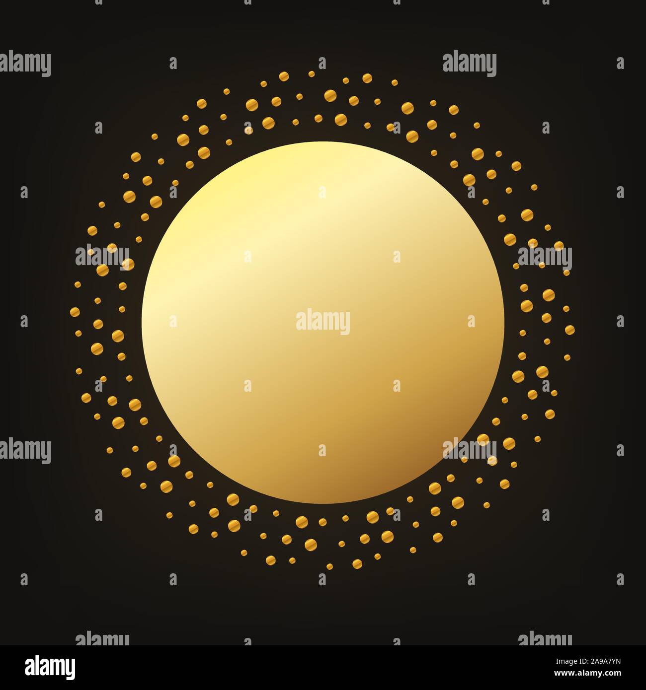 Golden circle plate. Vector illustration. Golden metal round medal ...