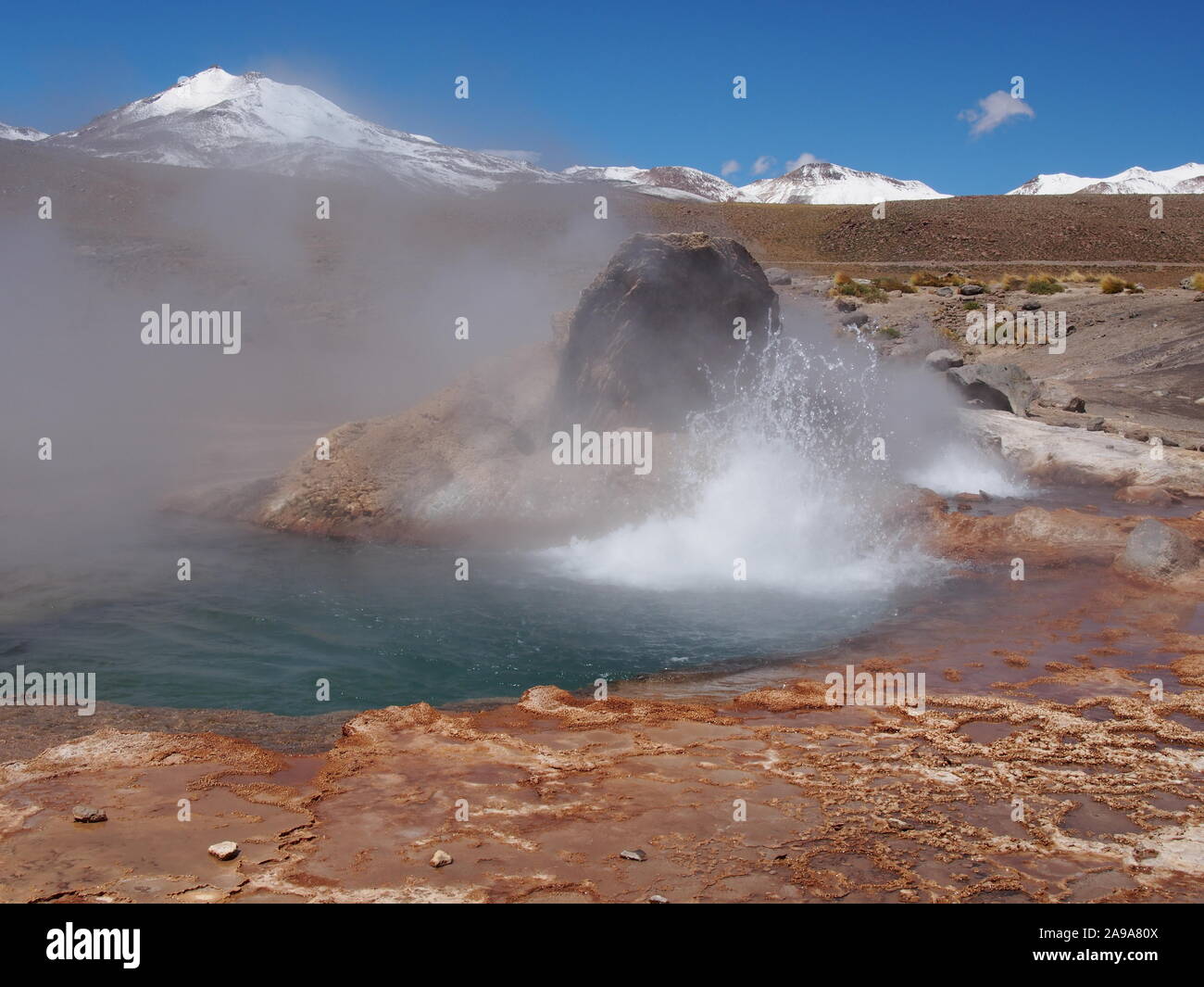 Atacama Highlands thermal area in Chile - view across to mountains with ...