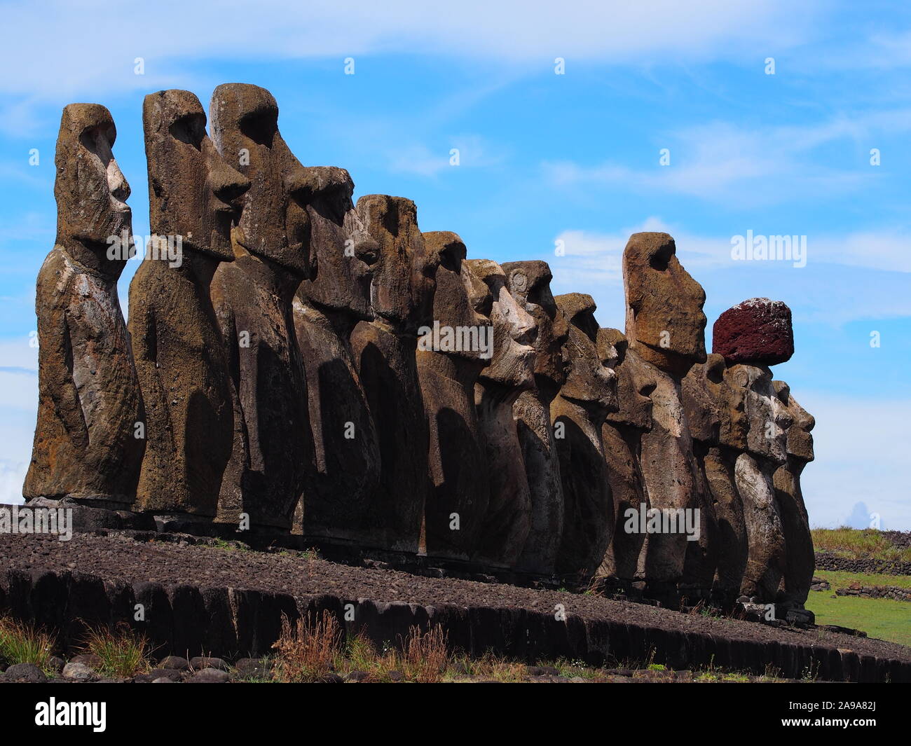 Moai statues at Tongariki - shot shows the whole line of Moai, nicely ...
