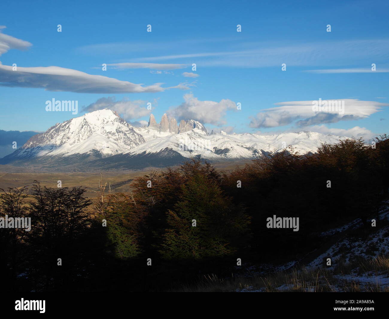 Torres del Paine (the three towers of the Paine range) in Patagonia ...
