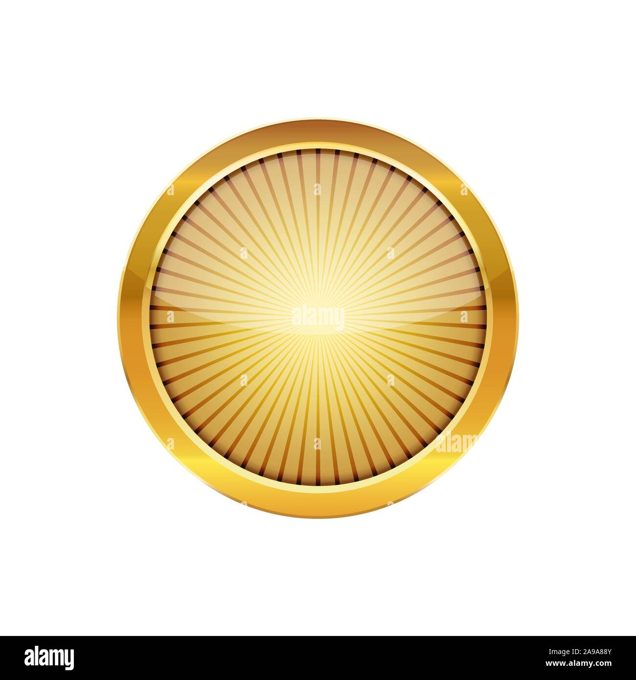 Golden round button with a metal frame. Vector illustration. Round ...