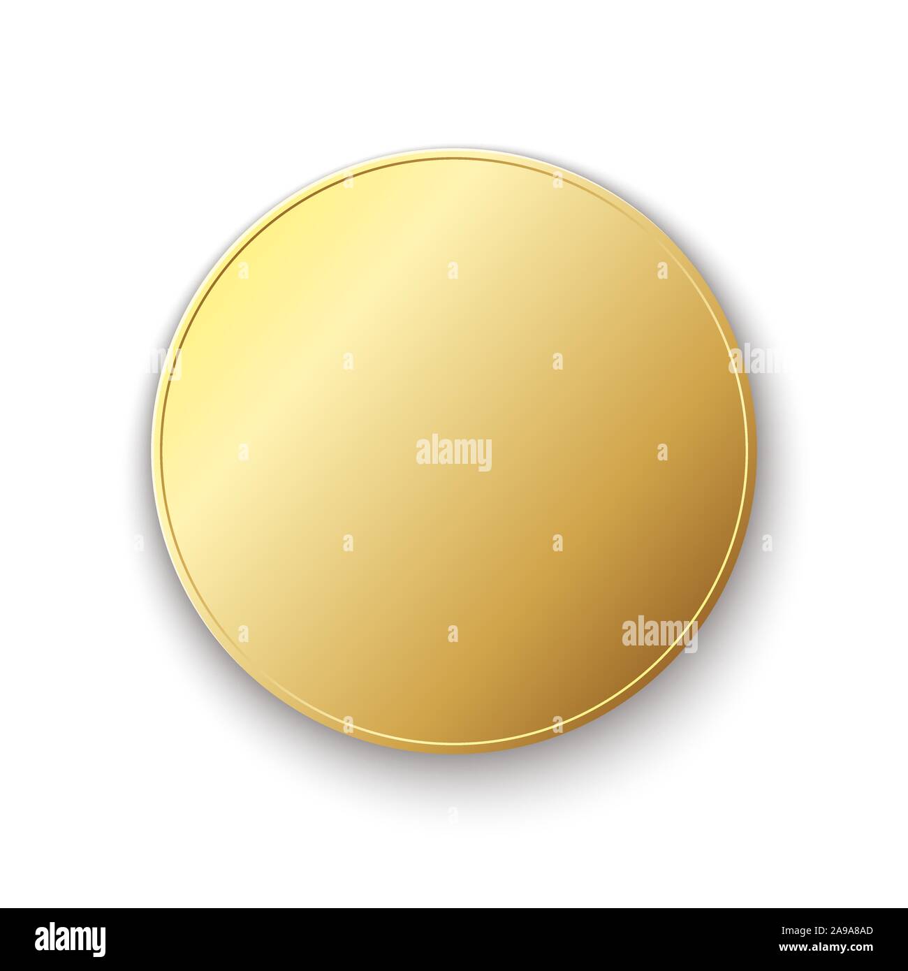 Golden circle plate. Vector illustration. Golden metal round medal ...