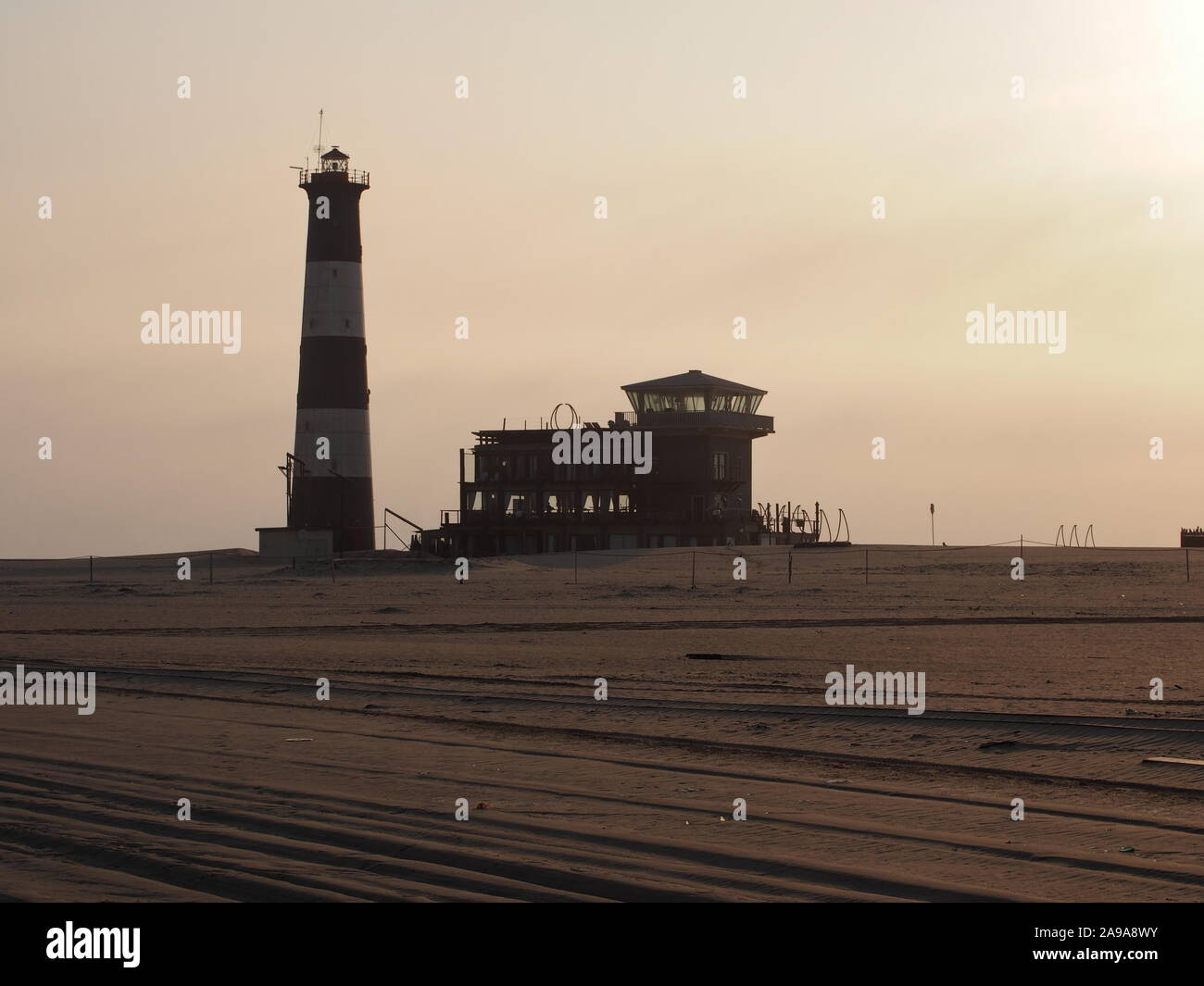 Pelican Point Light House, Namibia silhouette at dusk Stock Photo - Alamy