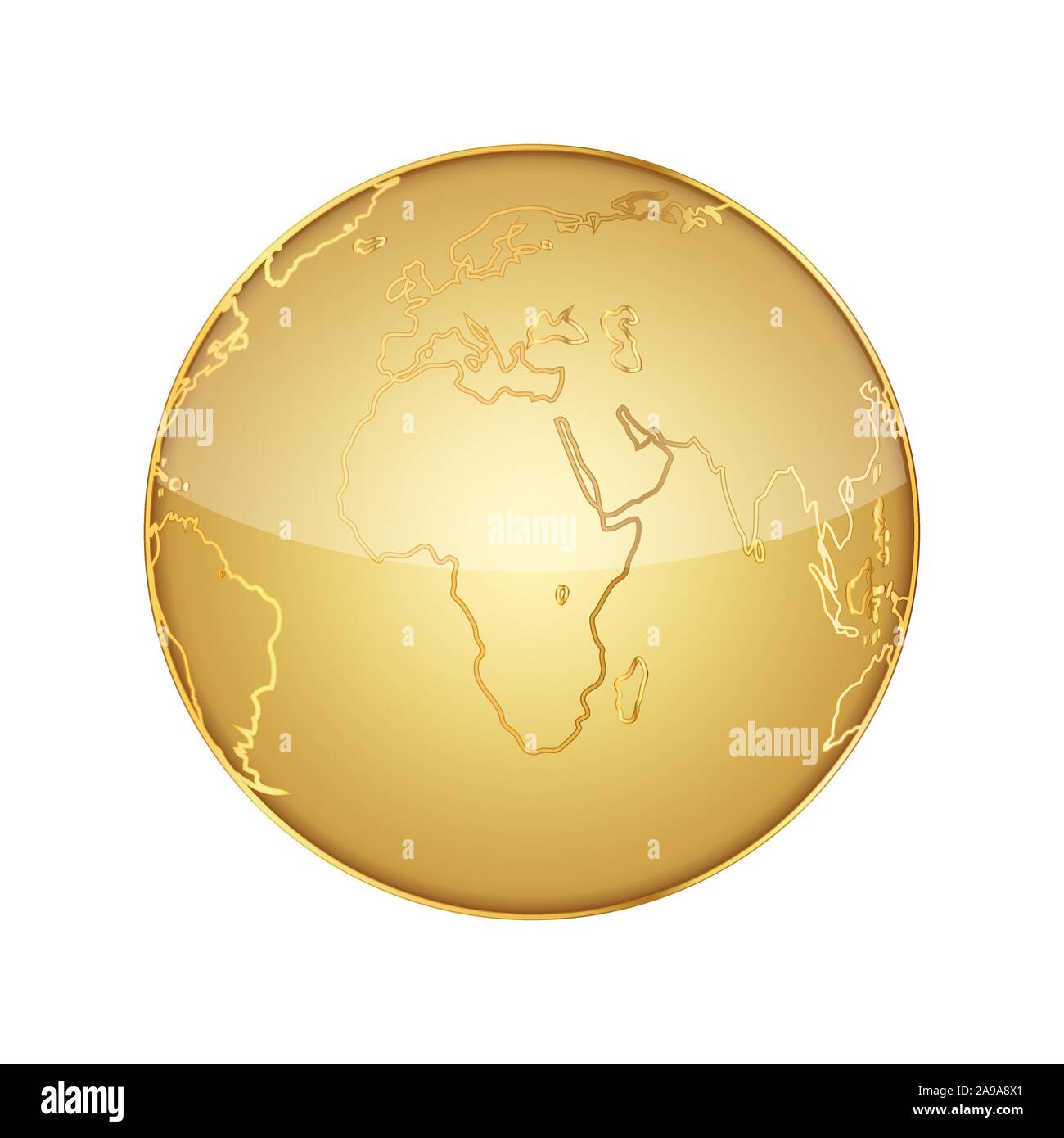 Golden glossy globe Earth icon. Vector illustration. Globe isolated on ...