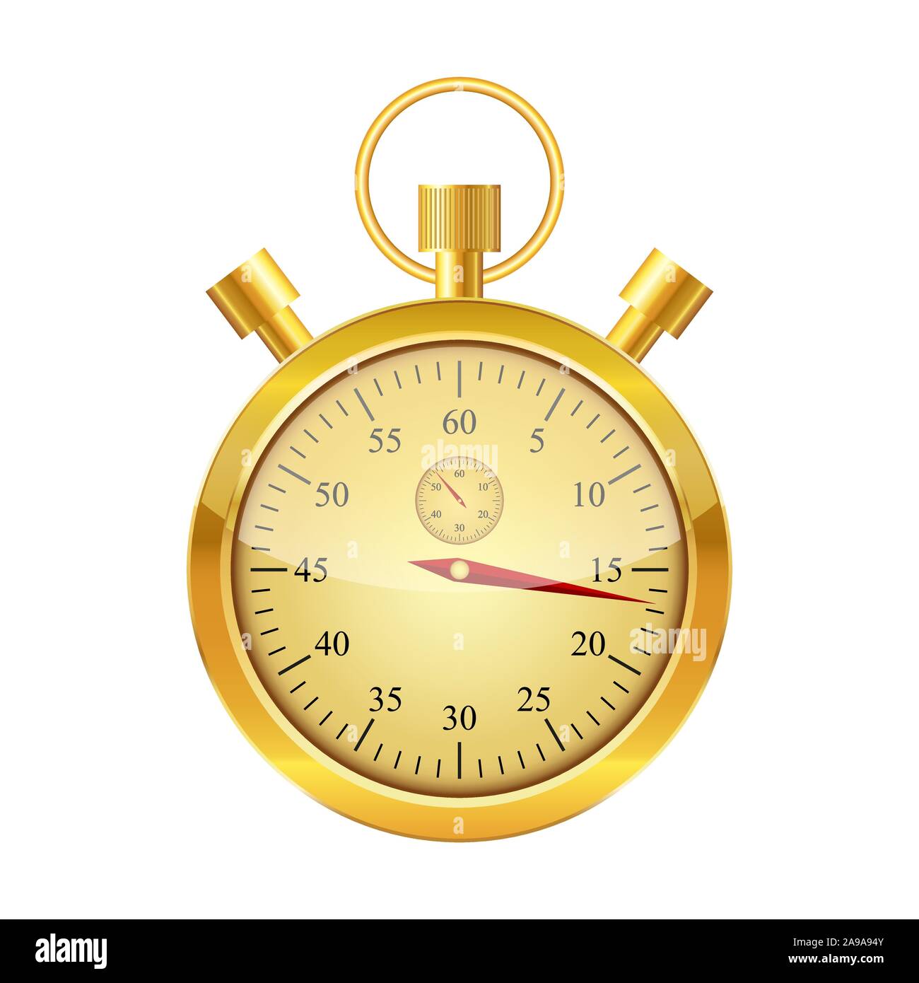 Golden stopwatch isolated on white background. Vector illustration ...