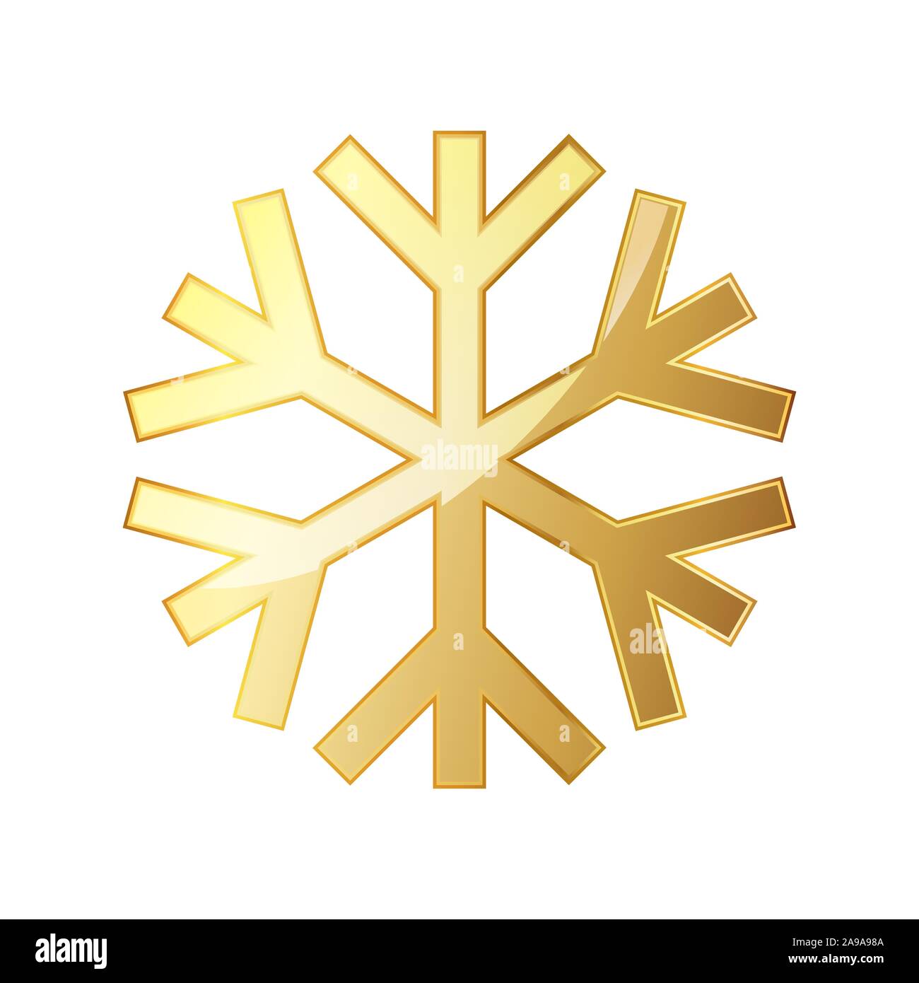 Gold snowflake icon. Golden snowflake isolated on white background. Vector illustration. Simple ...