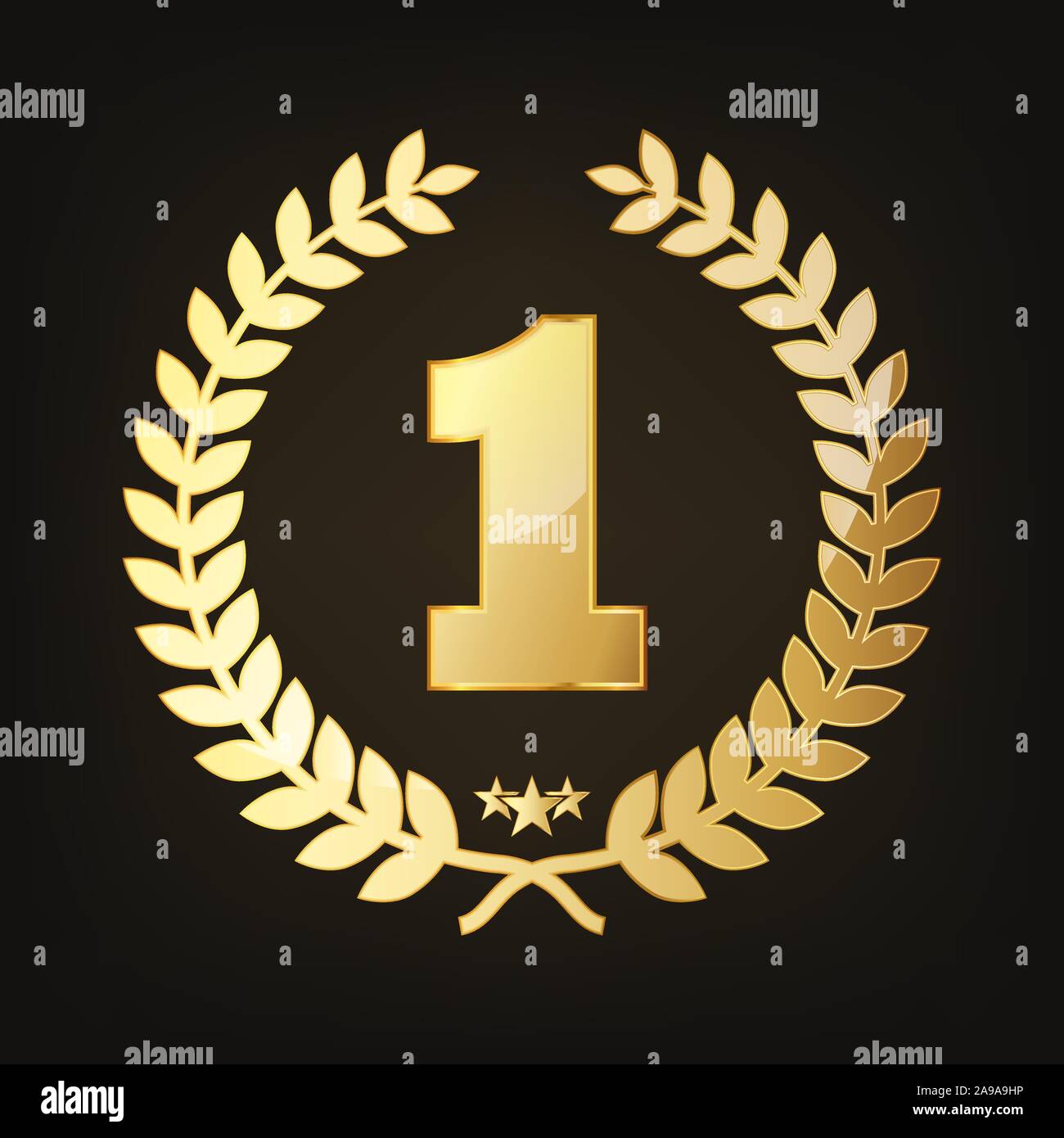 First place emblem. Vector illustration. Golden glossy award with ...