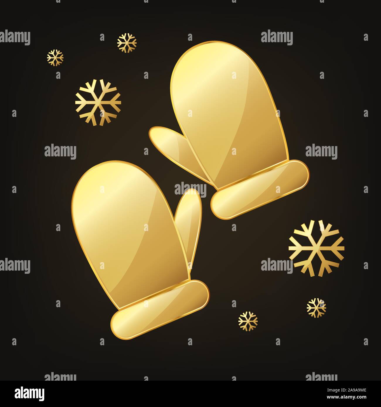 Golden mittens icon. Vector illustration. Mittens on black background ...