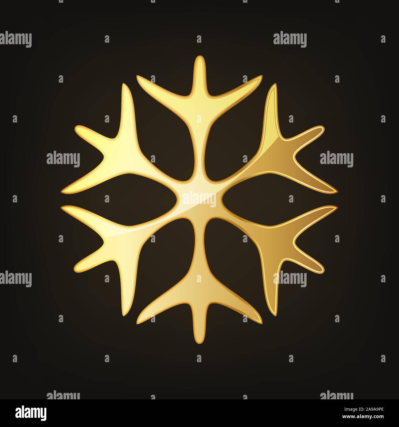 Golden snowflake icon. Vector illustration. Golden glossy snowflake on ...