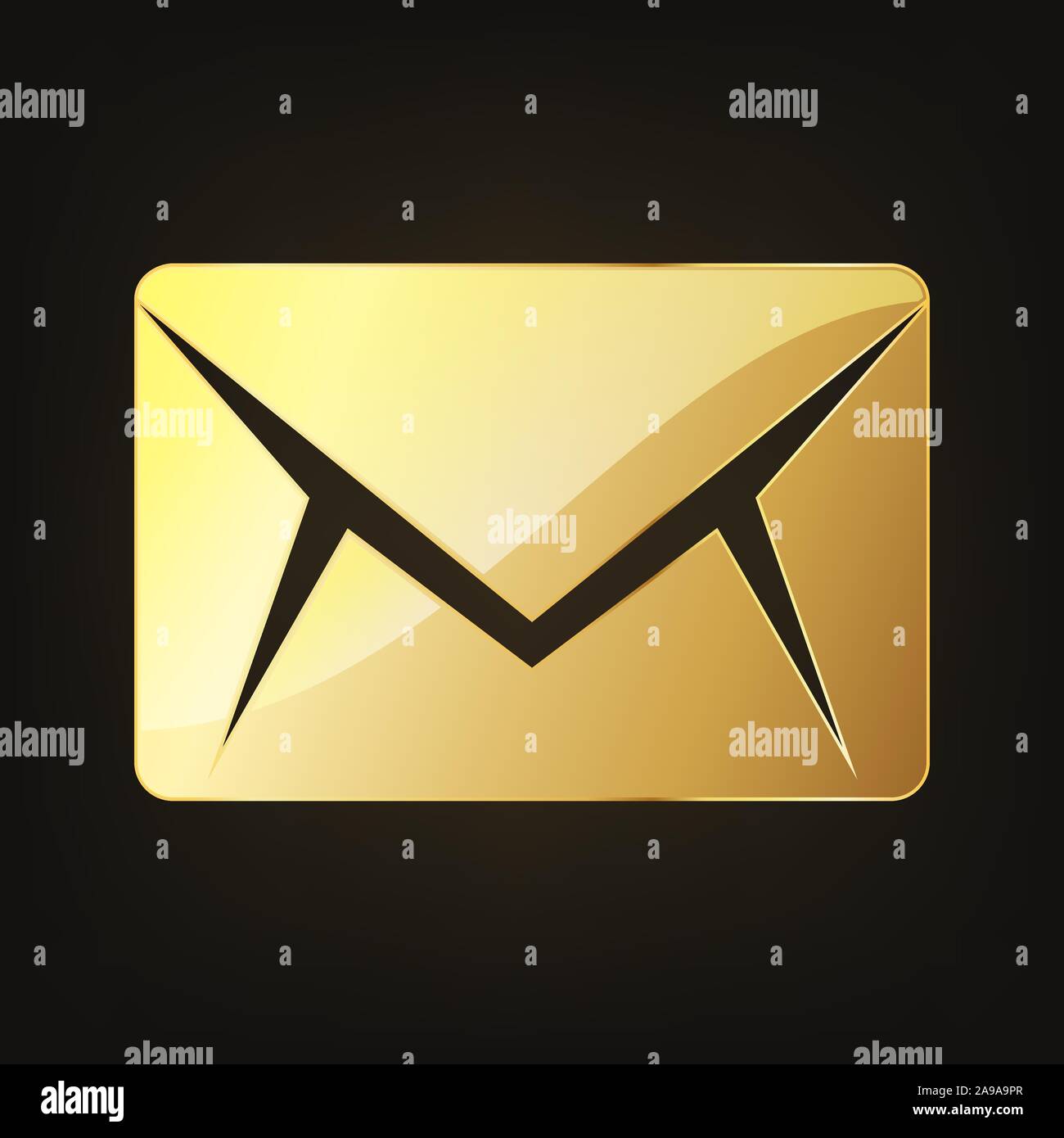 Golden envelope icon. Vector illustration. Golden glossy envelope on ...