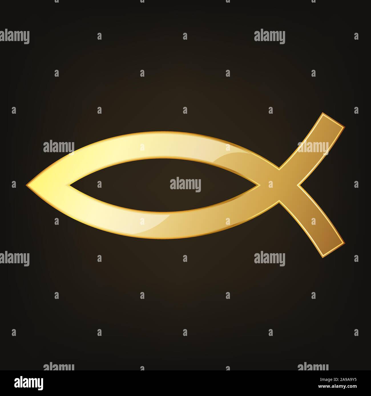 Golden christian fish icon on dark background. Vector Illustration ...