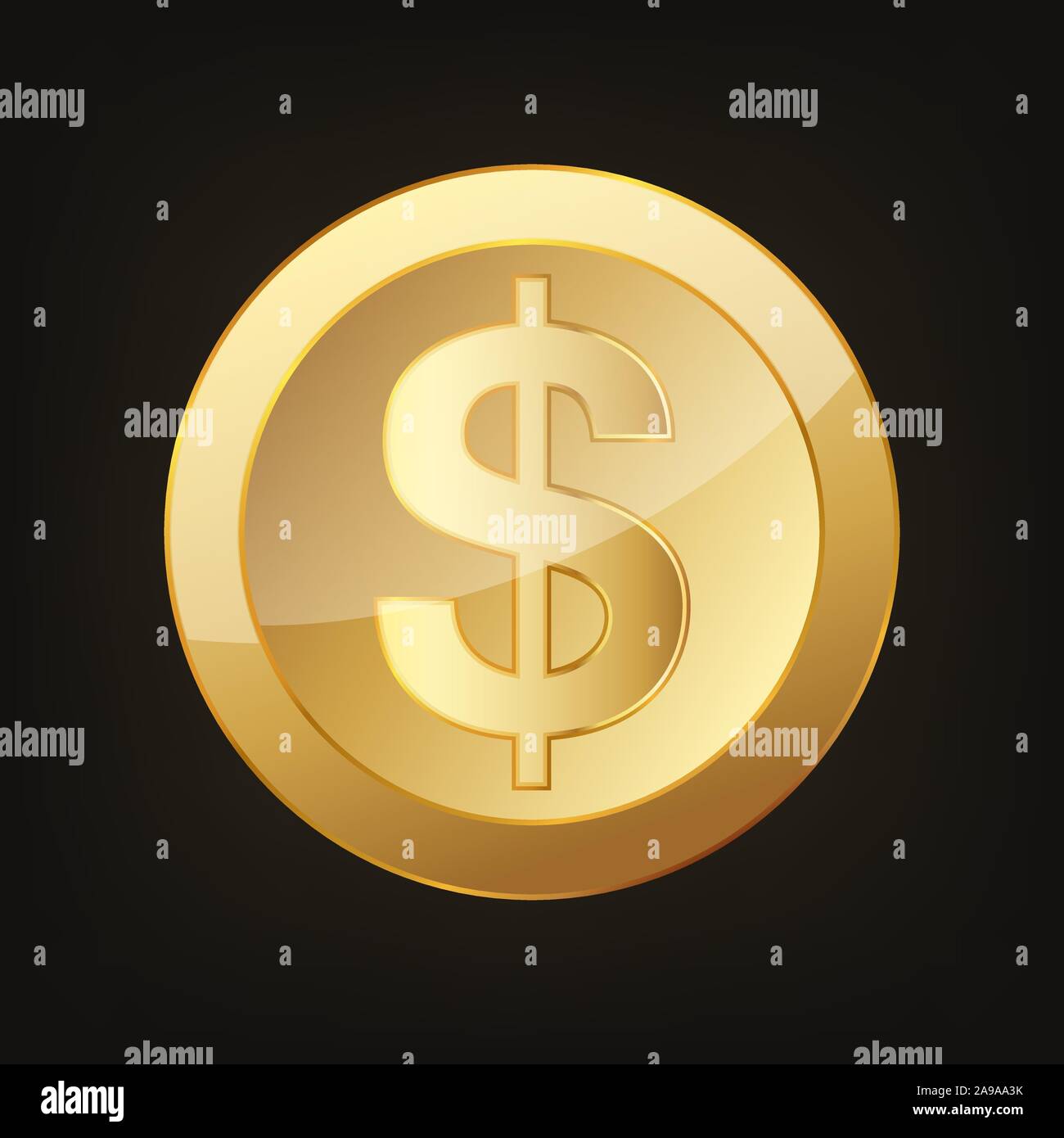 Gold dollar coin. Vector illustration. Golden dollar coin on dark ...